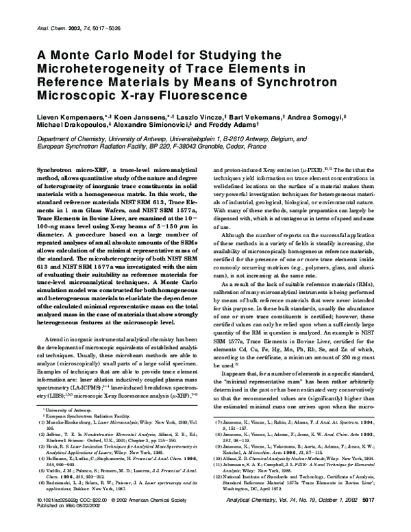 (PDF) A Monte Carlo Model for Studying the Microheterogeneity of Trace Elements in Reference ...