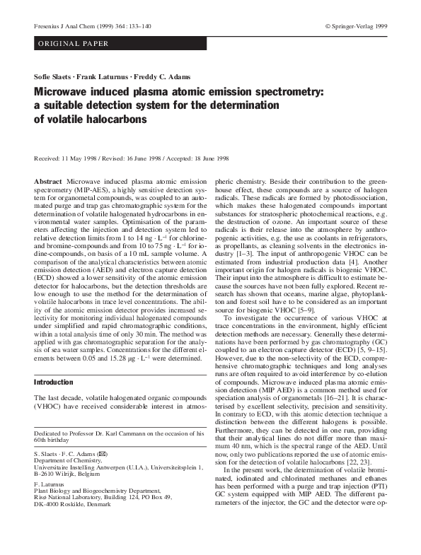(PDF) Microwave induced plasma atomic emission spectrometry: a suitable detection system for the ...