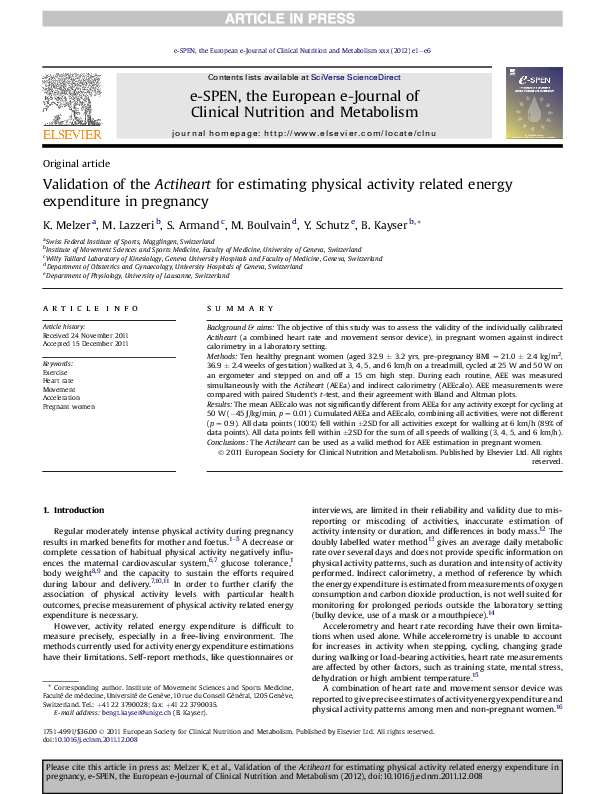 (PDF) Validation of the Actiheart for estimating physical activity ...