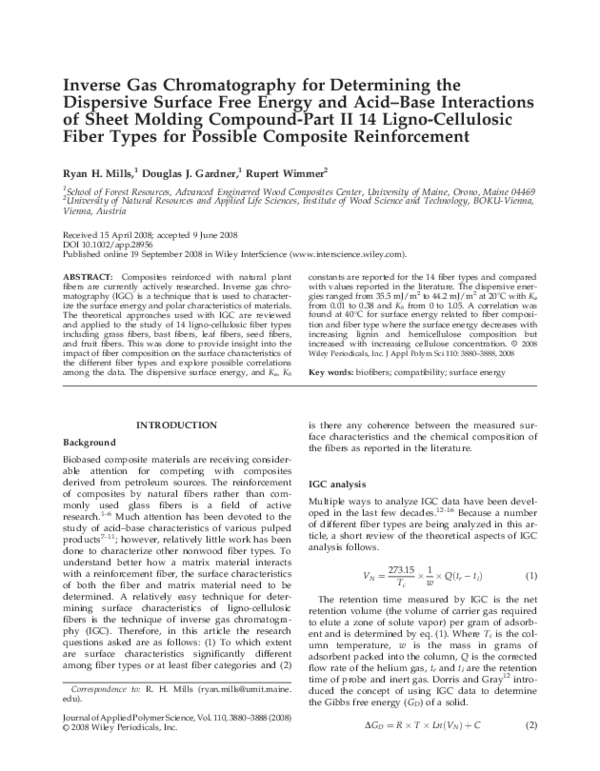 (PDF) Inverse gas chromatography for determining the dispersive surface ...