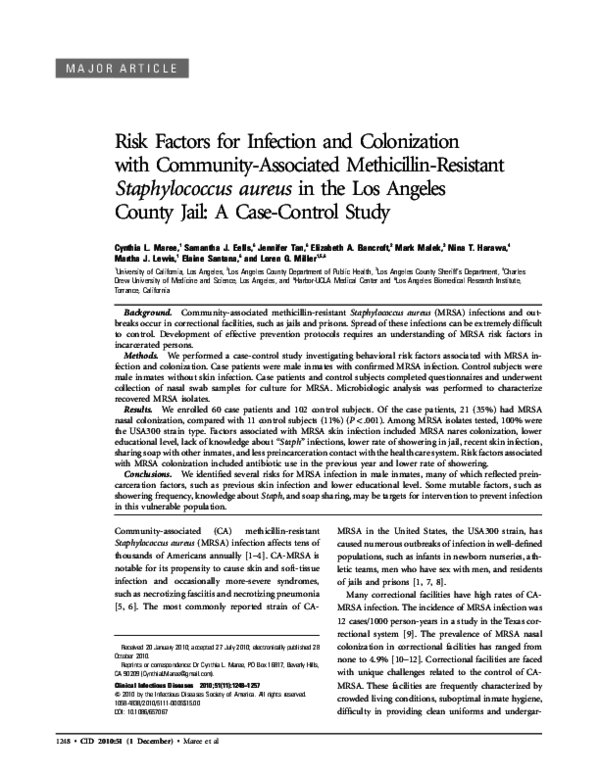 (PDF) Risk Factors for Infection and Colonization with Community‐Associated Methicillin ...