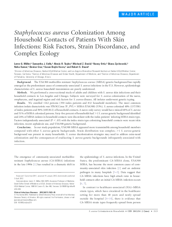 Pdf Staphylococcus Aureus Colonization Among Household Contacts Of Patients With Skin