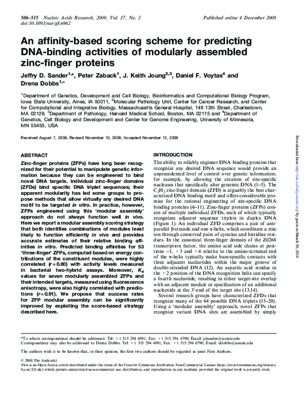 Pdf An Affinity Based Scoring Scheme For Predicting Dna Binding Activities Of Modularly