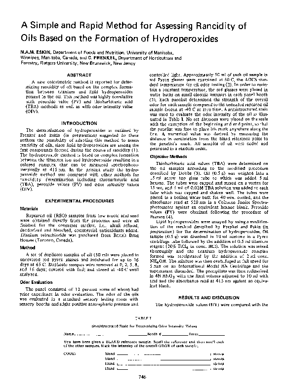 (PDF) A simple and rapid method for assessing rancidity of oils based ...