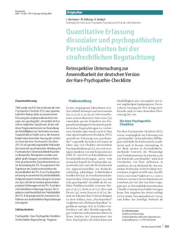 (PDF) Quantitative Erfassung dissozialer und psychopathischer Pers nlichkeiten bei der ...