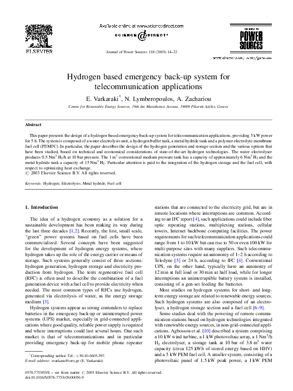 (PDF) Hydrogen based emergency back-up system for telecommunication ...
