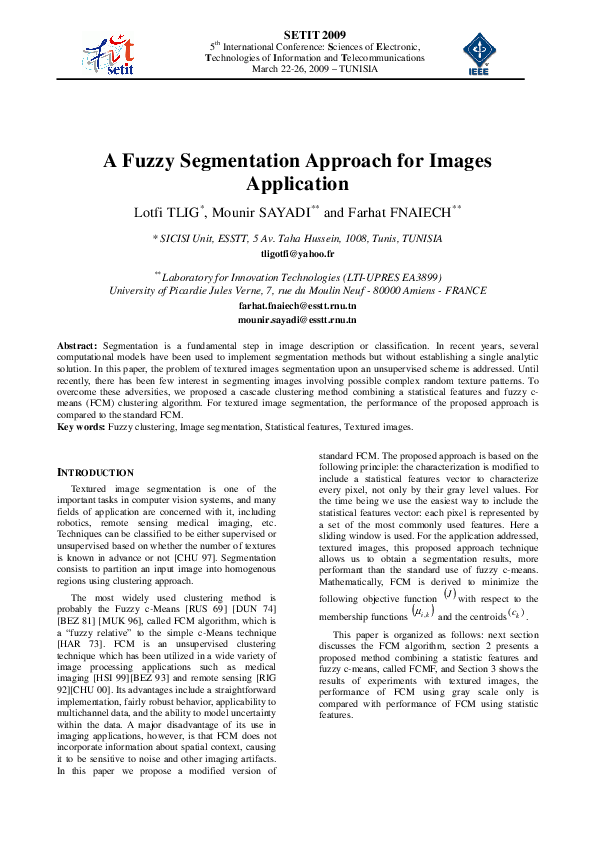 (PDF) A Fuzzy Segmentation Approach for Images Application