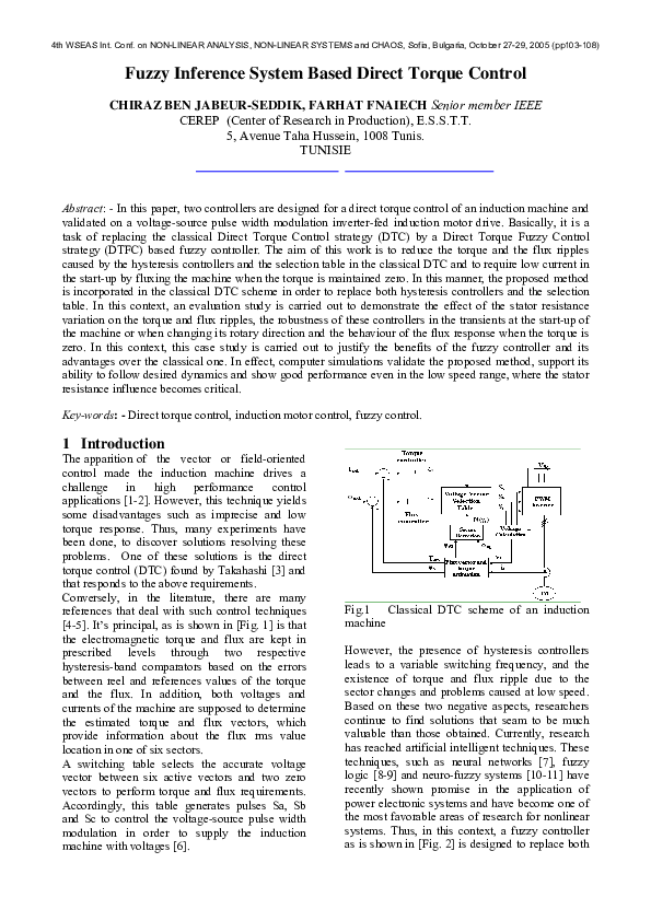 Pdf Fuzzy Inference System Based Direct Torque Control