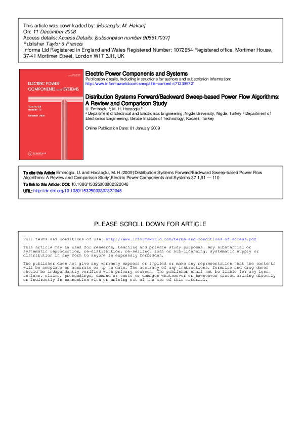 Pdf Distribution Systems Forwardbackward Sweep Based Power Flow Algorithms A Review And