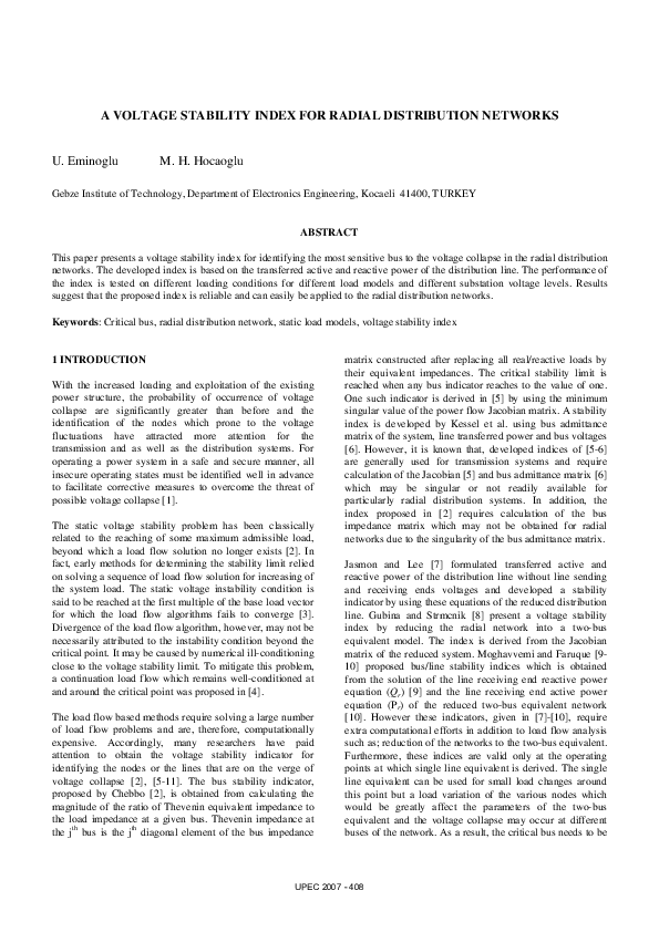 (PDF) A voltage stability index for radial distribution networks