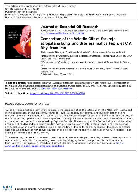 (PDF) Composition of the Essential Oil of Stachys lavandulifolia Vahl. from Iran | Mohammad ...