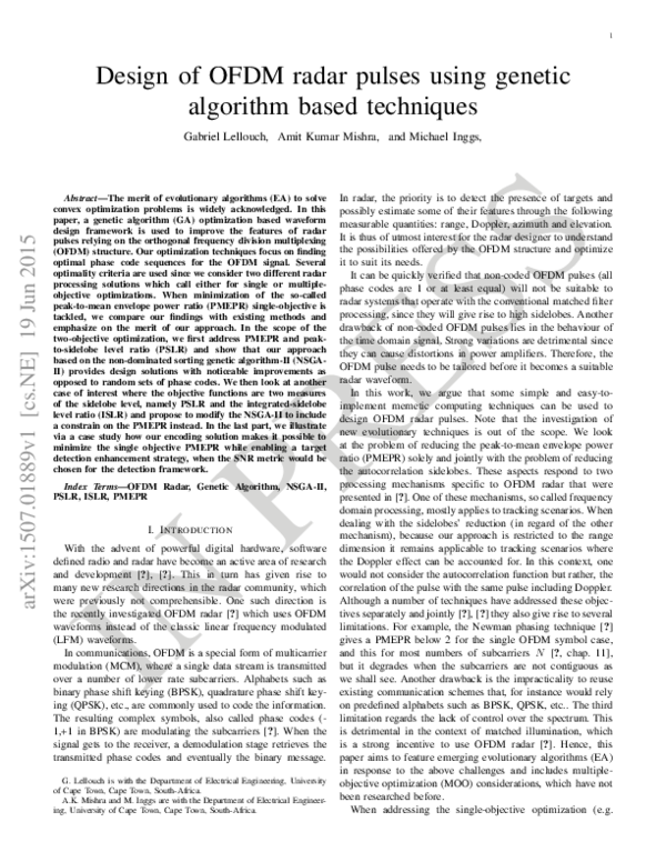Pdf Design Of Ofdm Radar Pulses Using Genetic Algorithm Based Techniques Michael Inggs