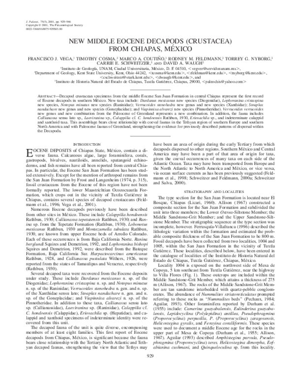 (PDF) New Middle Eocene Decapods (Crustacea) From Chiapas, México ...