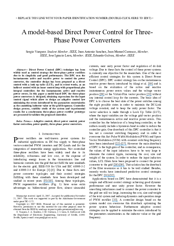 (PDF) A Model-Based Direct Power Control for Three-Phase Power Converters