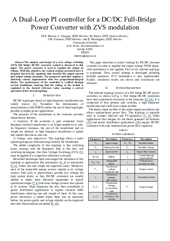 Pdf A Dual Loop Pi Controller For A Dcdc Full Bridge Power Converter With Zvs Modulation