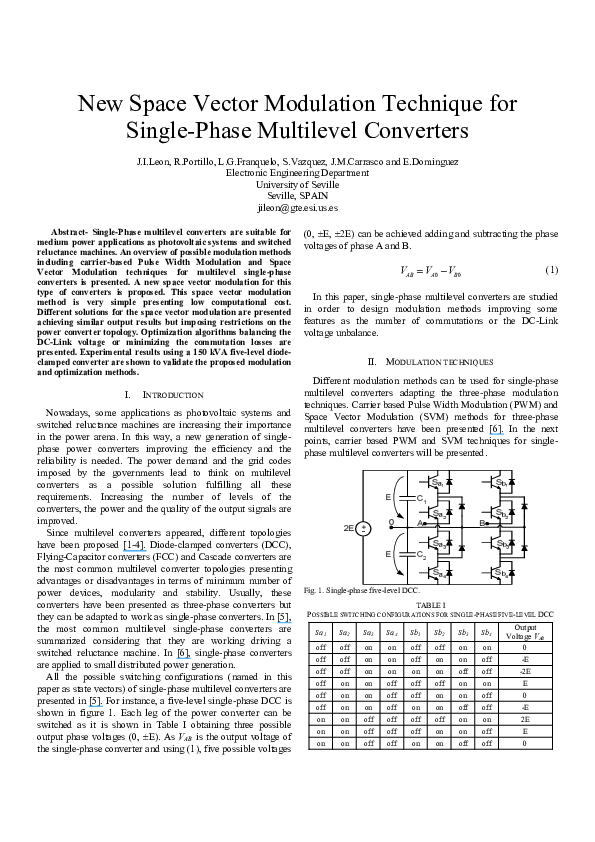 Pdf New Space Vector Modulation Technique For Single Phase Multilevel Converters