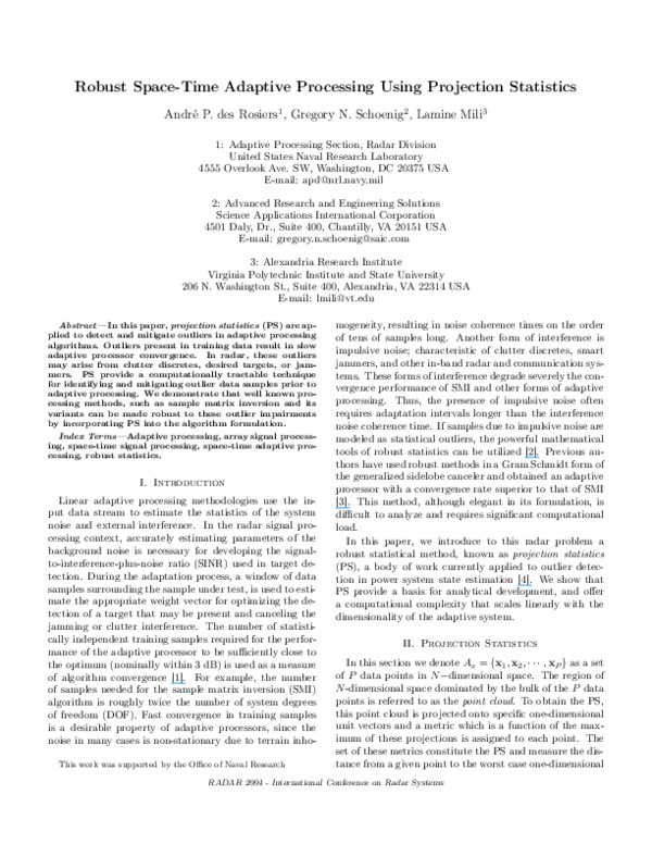 Pdf Robust Space Time Adaptive Processing Using Projection Statistics