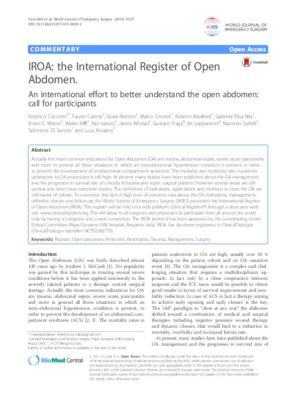 (PDF) IROA: the International Register of Open Abdomen