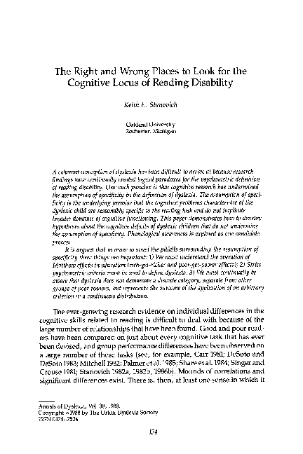 (PDF) The right and wrong places to look for the cognitive locus of ...