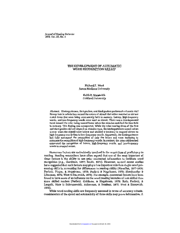 (PDF) The development of automatic word recognition skills