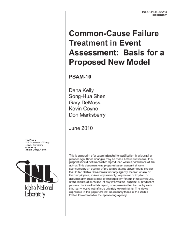 (PDF) Common-Cause Failure Treatment in Event Assessment: Basis for a ...