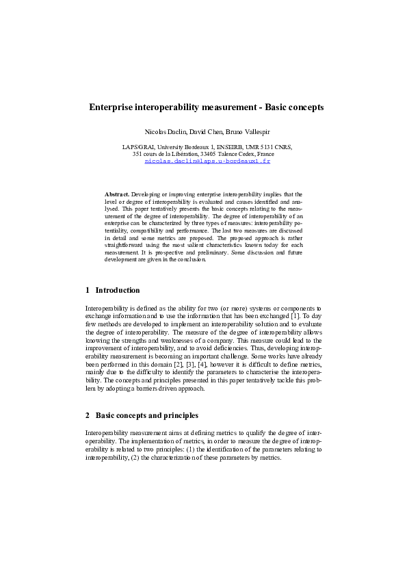 (PDF) Enterprise interoperability measurement - Basic concepts