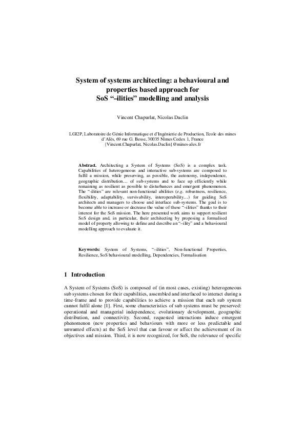 (PDF) System of Systems Architecting: A Behavioural and Properties Based Approach for SoS ...