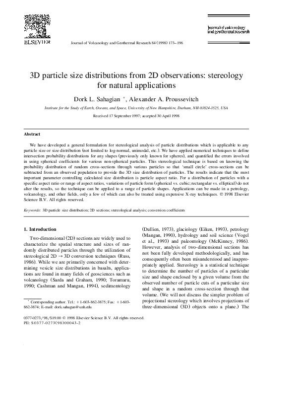 (PDF) 3D particle size distributions from 2D observations: stereology ...