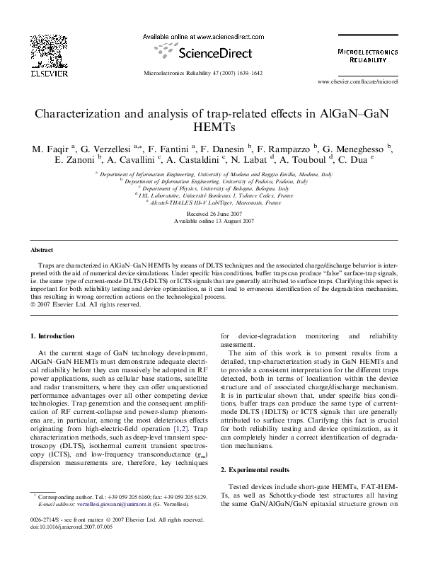 (PDF) Characterization and analysis of trap-related effects in AlGaN ...