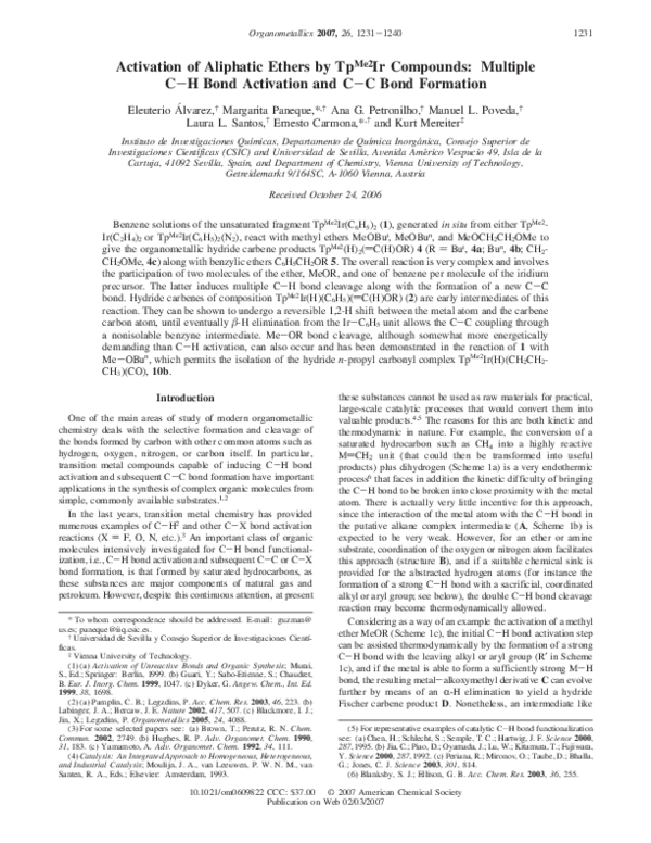 (PDF) Activation of Aliphatic Ethers by Tp Me2 Ir Compounds: Multiple C ...