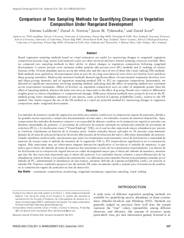 (PDF) Comparison of Two Sampling Methods for Quantifying Changes in Vegetation Composition Under ...