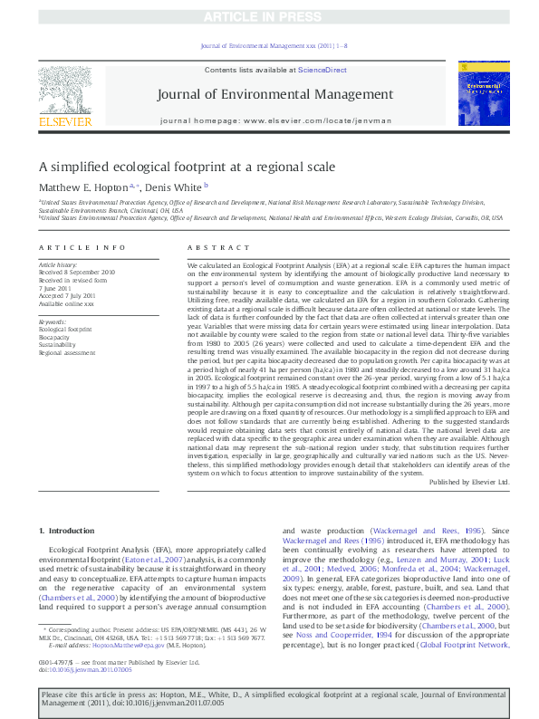 (PDF) A simplified ecological footprint at a regional scale