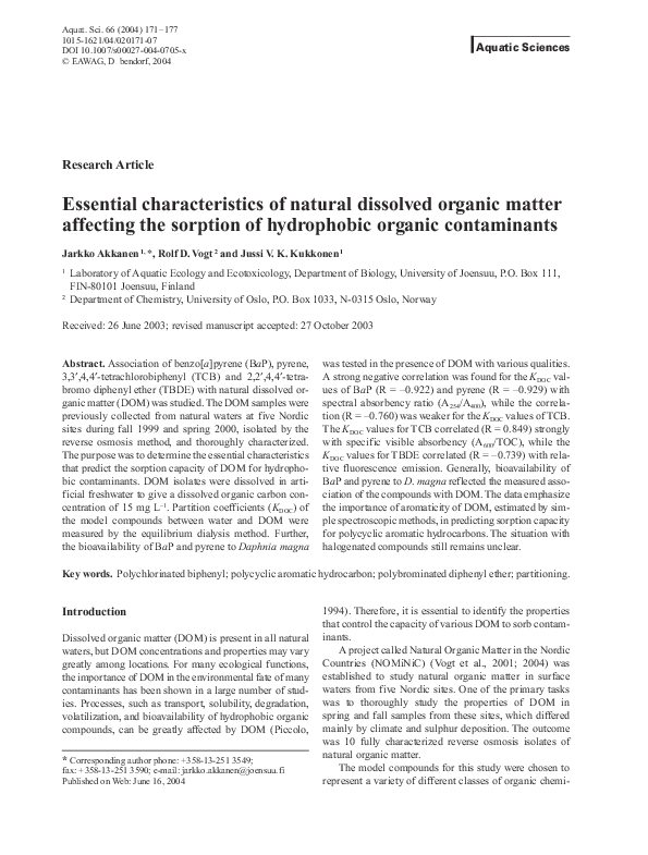 (PDF) Essential characteristics of natural dissolved organic matter affecting the sorption of ...