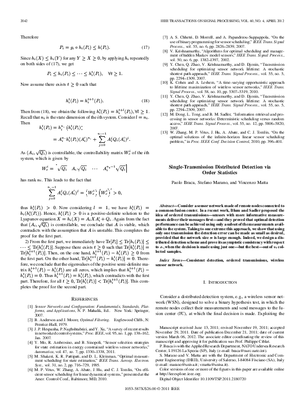 (PDF) Single-Transmission Distributed Detection via Order Statistics