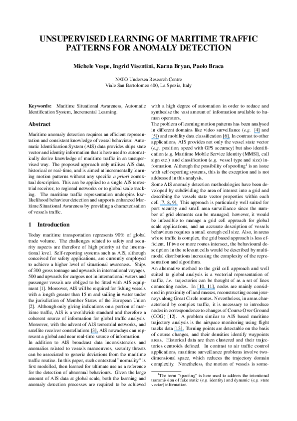 Pdf Unsupervised Learning Of Maritime Traffic Patterns For Anomaly