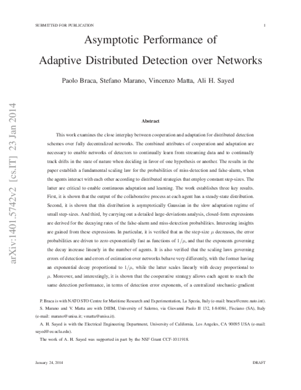 Pdf Asymptotic Performance Of Adaptive Distributed Detection Over
