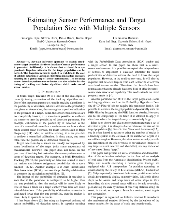 (PDF) Estimating sensor performance and target population size with multiple sensors