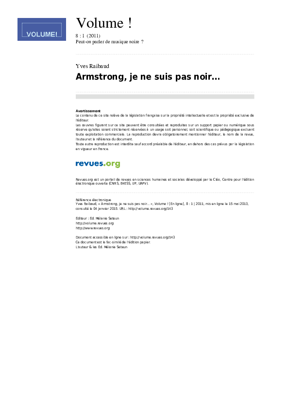 (PDF) Armstrong, je ne suis pas noir…