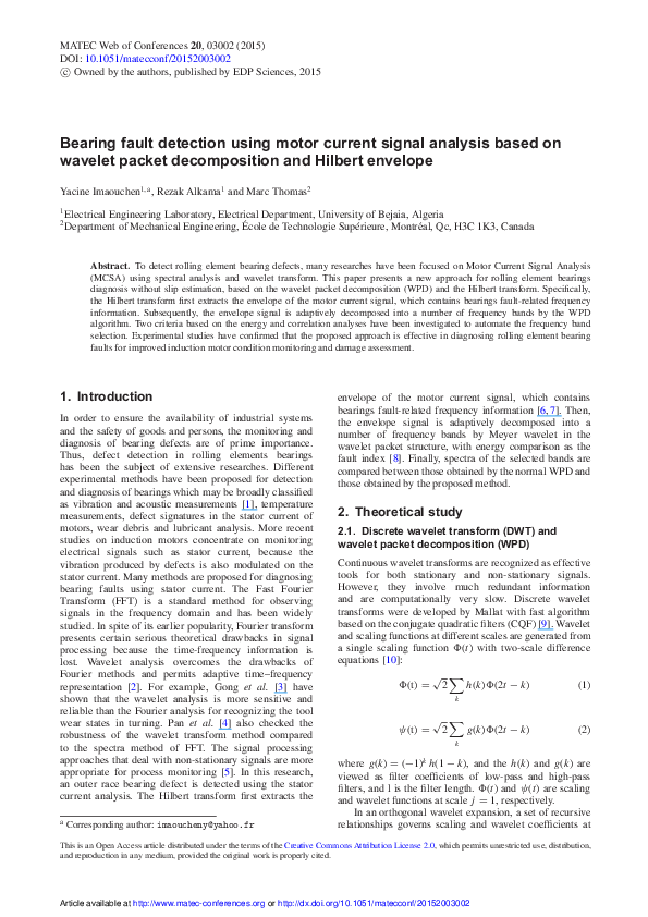 Pdf Bearing Fault Detection Using Motor Current Signal Analysis Based On Wavelet Packet