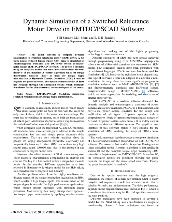 (PDF) Dynamic Simulation of a Switched Reluctance Motor Drive on EMTDC/PSCAD Software
