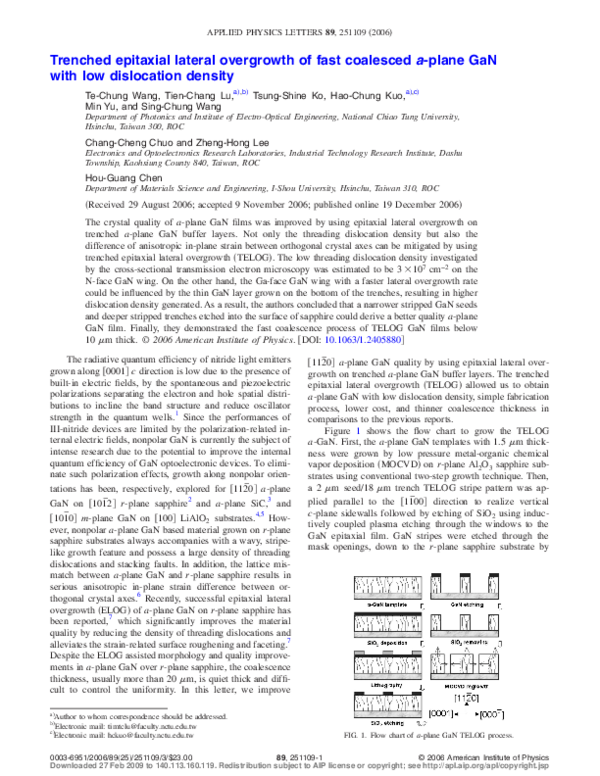 (PDF) Trenched epitaxial lateral overgrowth of fast coalesced a-plane ...