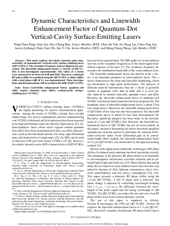 (PDF) Dynamic Characteristics and Linewidth Enhancement Factor of ...