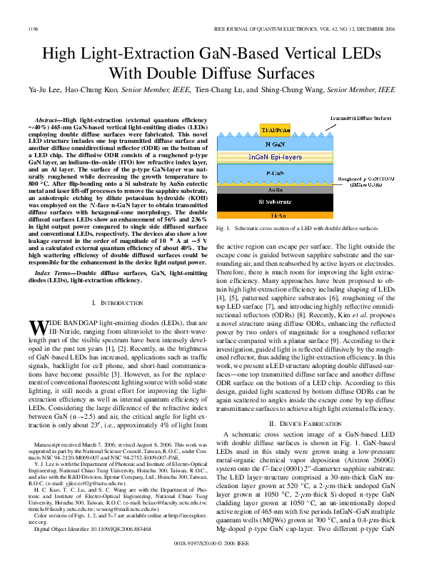 (PDF) High Light-Extraction GaN-Based Vertical LEDs With Double Diffuse Surfaces