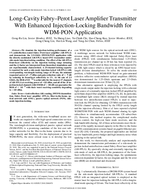 (PDF) Long-Cavity Fabry–Perot Laser Amplifier Transmitter With Enhanced ...