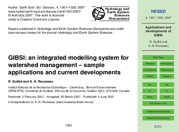 (PDF) GIBSI: an integrated modelling system for watershed management ...