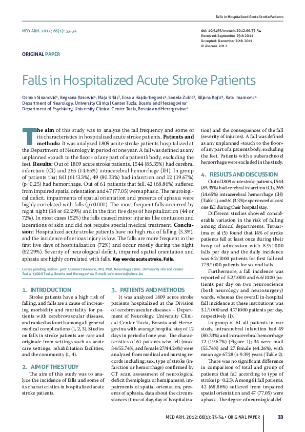 (PDF) Falls in hospitalized acute stroke patients
