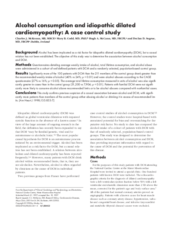 (PDF) Alcohol consumption and idiopathic dilated cardiomyopathy: A case ...