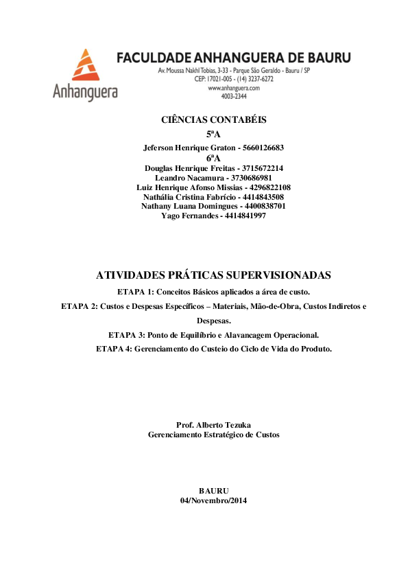 (PDF) FACULDADE ANHANGUERA DE BAURU CIÊNCIAS CONTABÉIS 5ªA ATIVIDADES PRÁTICAS SUPERVISIONADAS