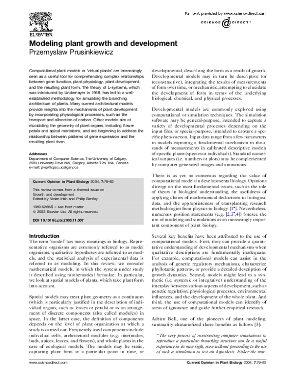 (PDF) Modeling Plant Growth and Development