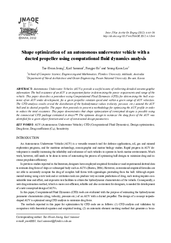 (PDF) Shape optimization of an autonomous underwater vehicle with a ducted propeller using ...